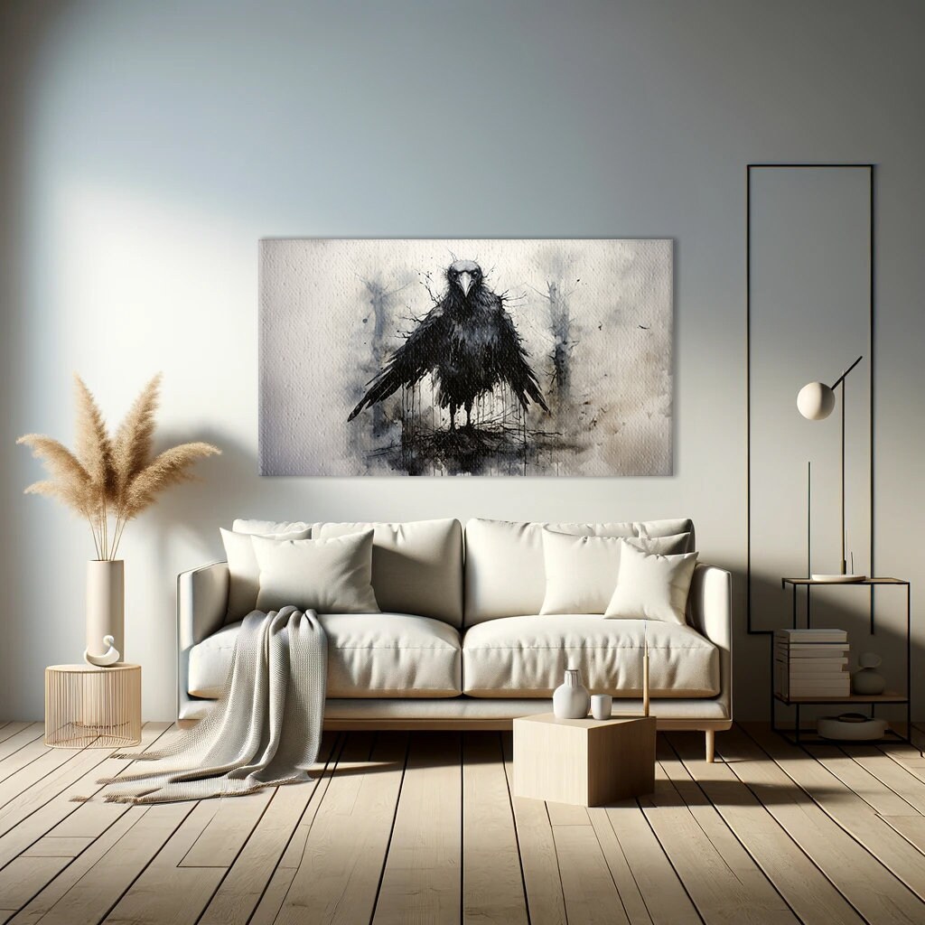 Crow Canvas, Portrait of Raven, Wildlife Animal Art Poster, Crow Prints ...