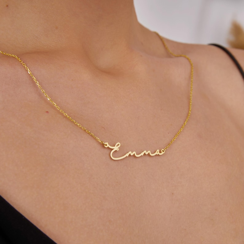 14K Solid Gold Name Necklace, Custom Namplate Necklace, Personalized ...