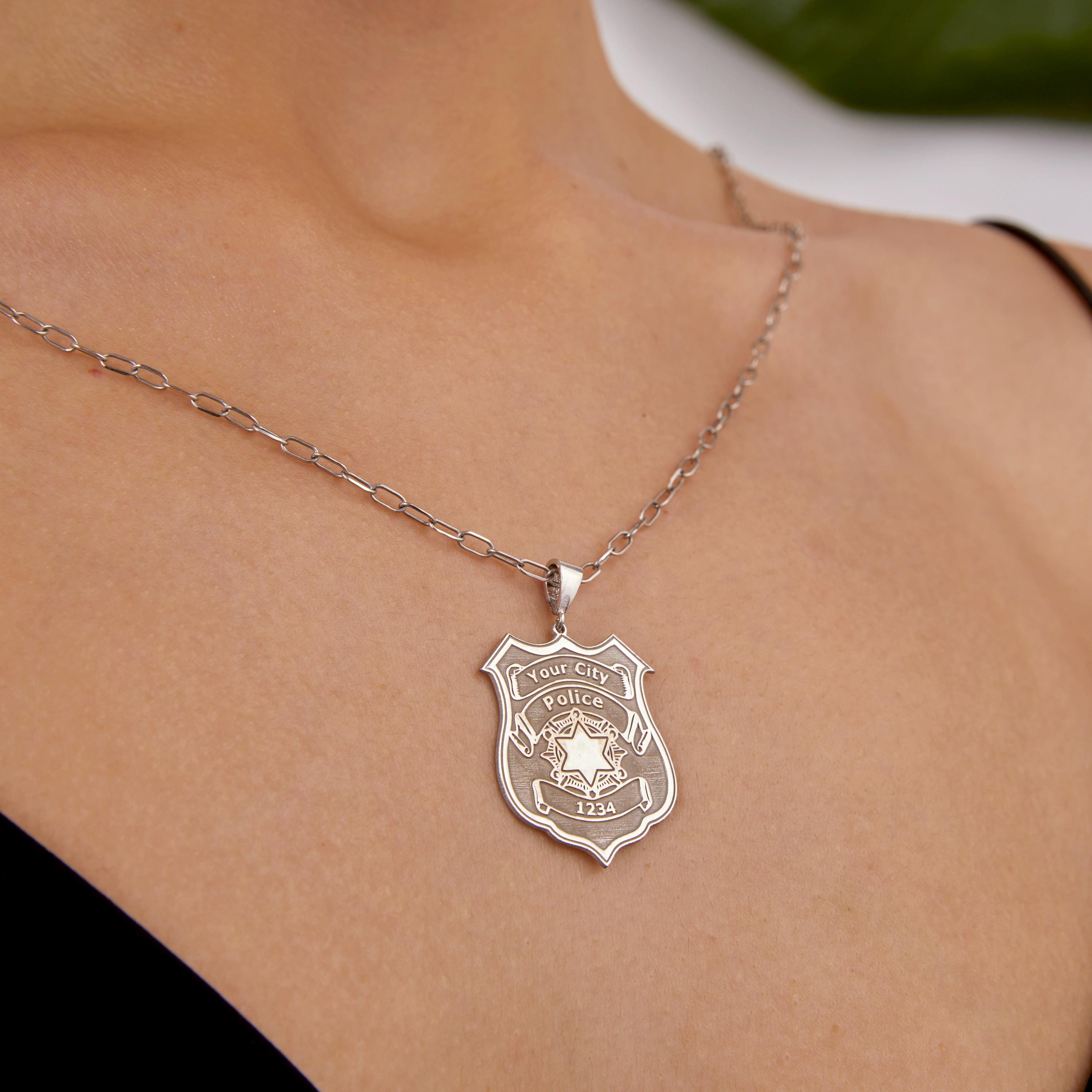 14K Gold Custom Police Badge Necklace, Police Badge Necklace ...