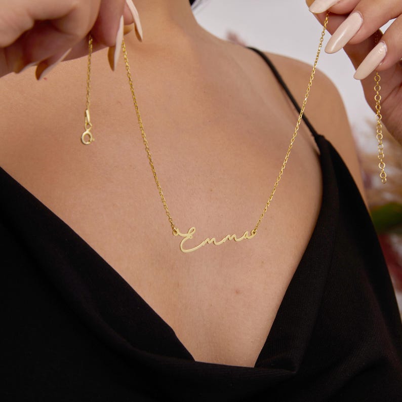 14K Solid Gold Name Necklace, Custom Namplate Necklace, Personalized ...