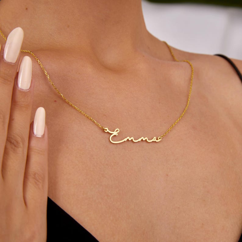 14K Solid Gold Name Necklace, Custom Namplate Necklace, Personalized ...