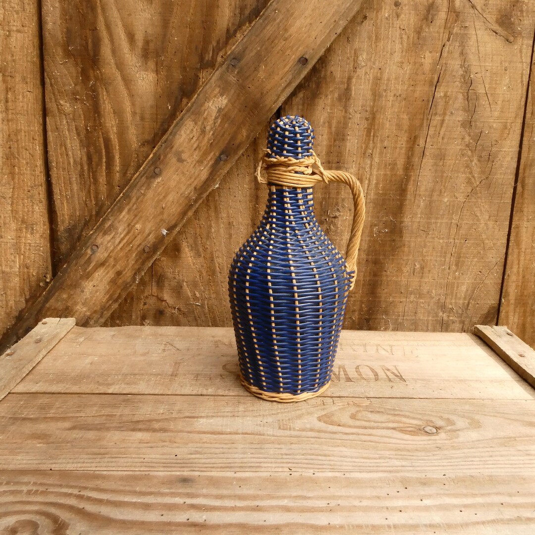 Vintage Wicker Bottle | Retro Bar Decor - Etsy