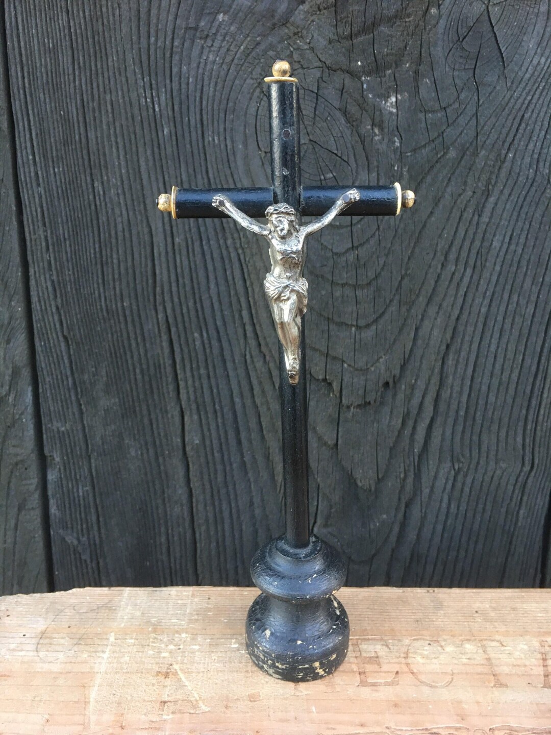 Old Black Wood Mounted Crucifix From France - Victorian Style - Genuine ...