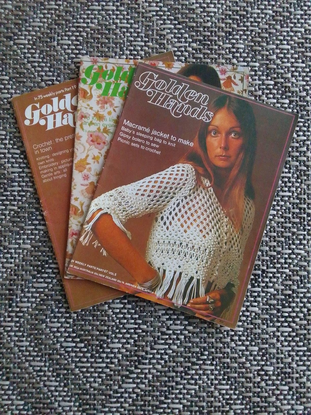 Vintage 1970s Knitting & Crochet Magazine Set: Golden Hands Retro Craft ...