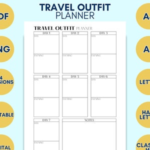 Travel Outfit Planner Printable Template Daily Holiday Outfit Planning ...