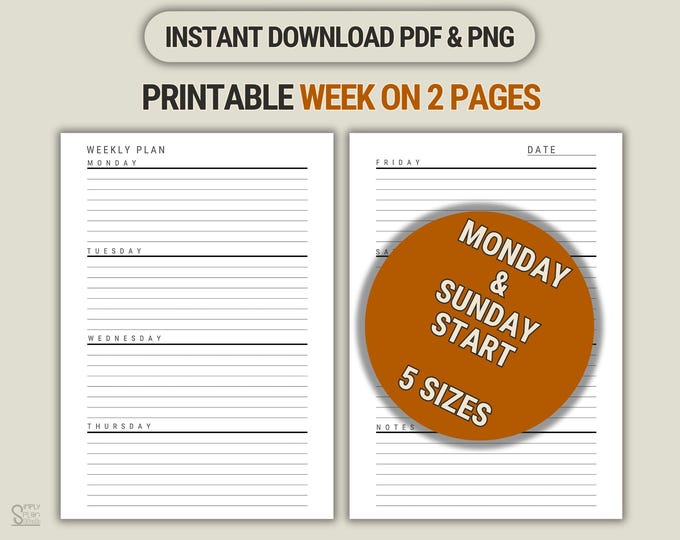 Printable Weekly Planner, Monday Start, Undated Dashboard Layout, Week ...