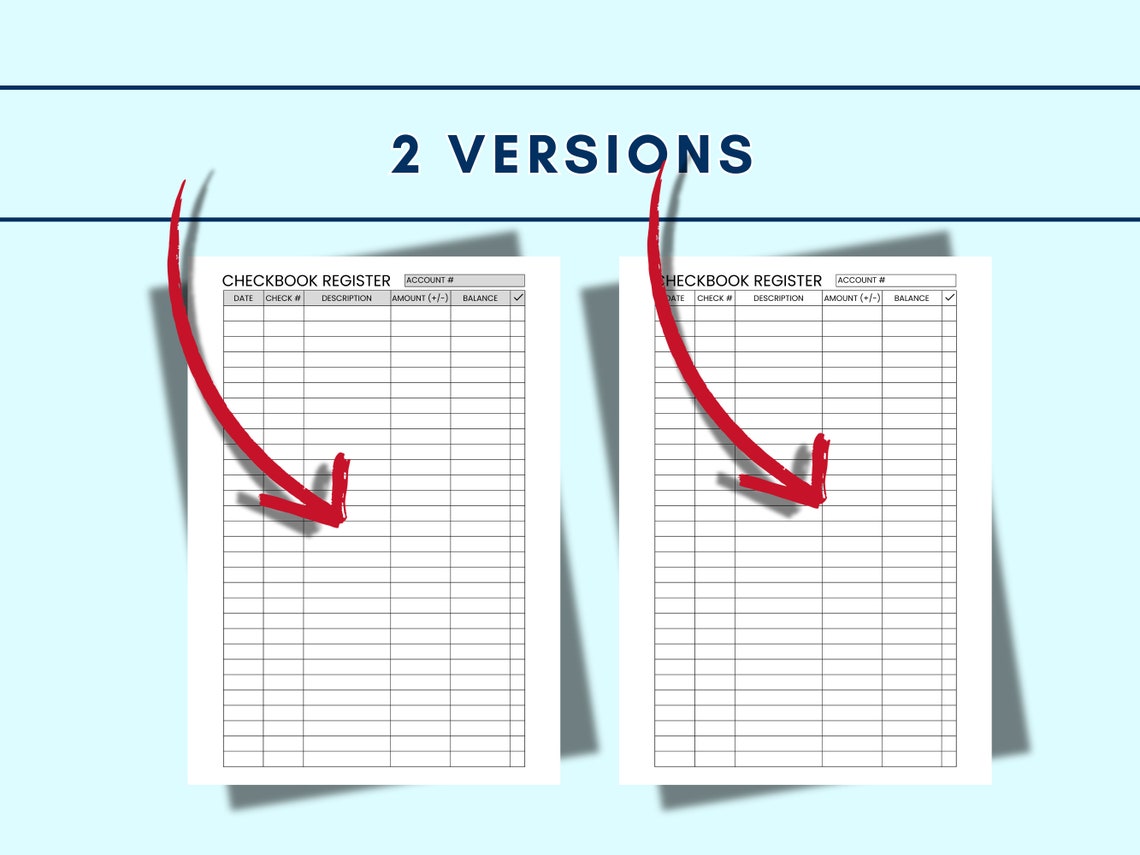 Printable Checkbook Register Transaction Tracker for Personal and Small ...