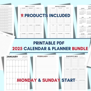 2025 Calendar & Planner Printable Bundle: Annual | Year at a Glance ...