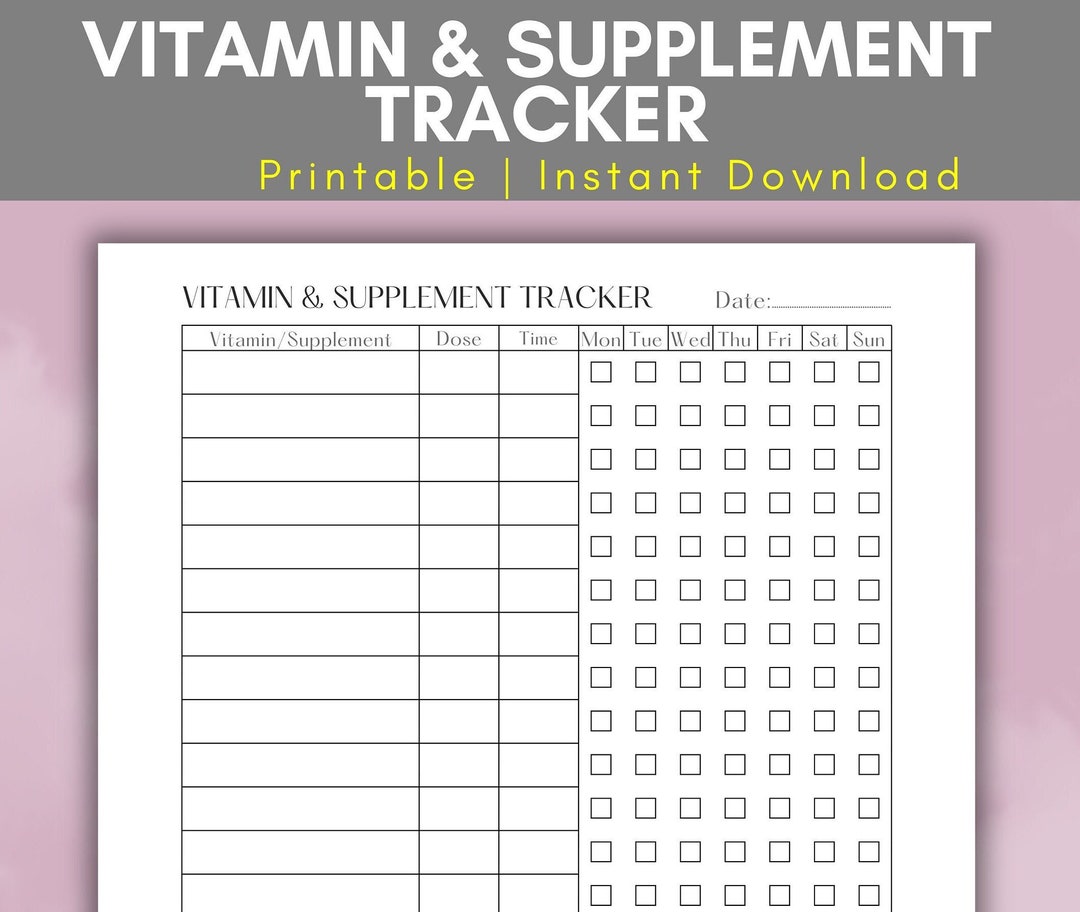 Weekly Supplement Tracker Printable, Daily Vitamin Intake Checklist ...