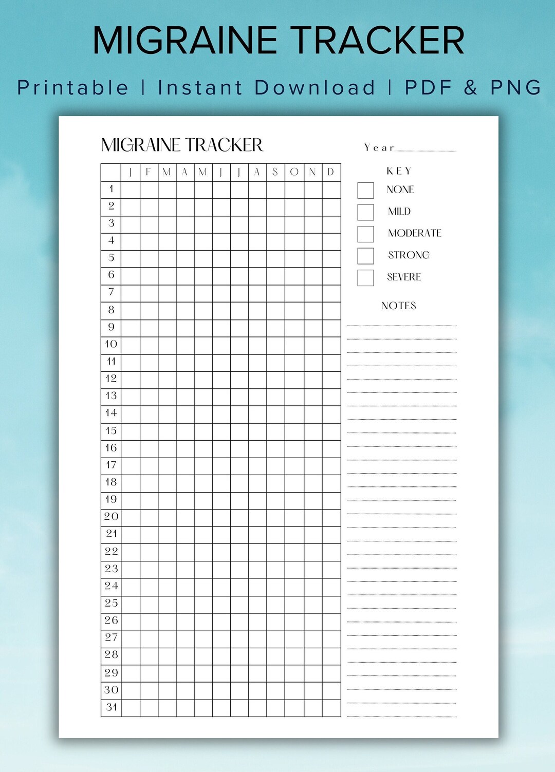 Migraine Tracker Insert for Health Planner, Printable Wellness Journal ...