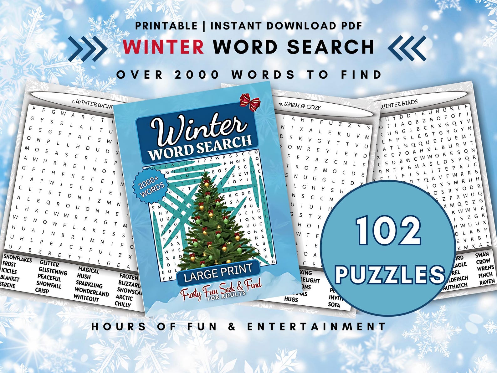 Printable Winter Word Search Downloadable Puzzles for Adults Seniors ...