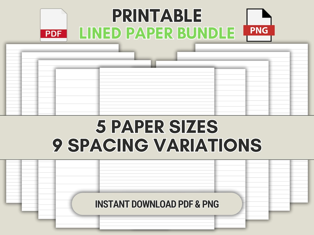 Printable Lined Paper Bundle: A4/a5/letter Sizes (PDF & PNG) - Etsy