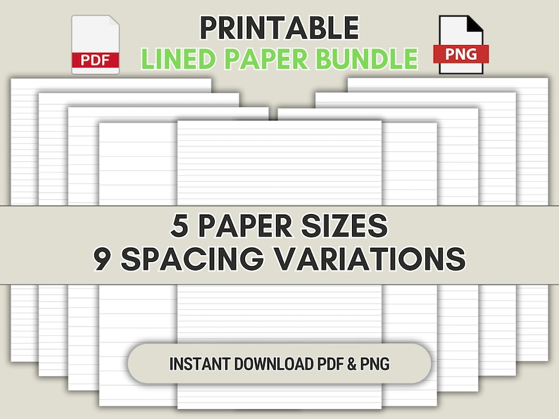 Printable Lined Paper Bundle: A4/a5/letter Sizes (PDF & PNG) - Etsy