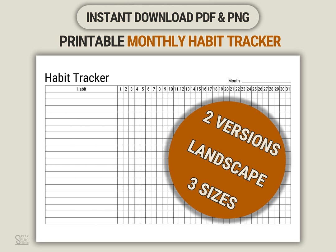 Monthly Habit Tracker Printable Life Planner Landscape Layout Routine ...