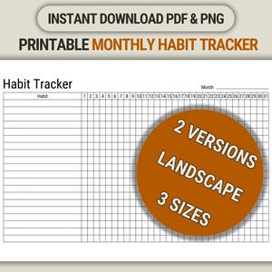 Monthly Habit Tracker Printable Life Planner Landscape Layout Routine ...
