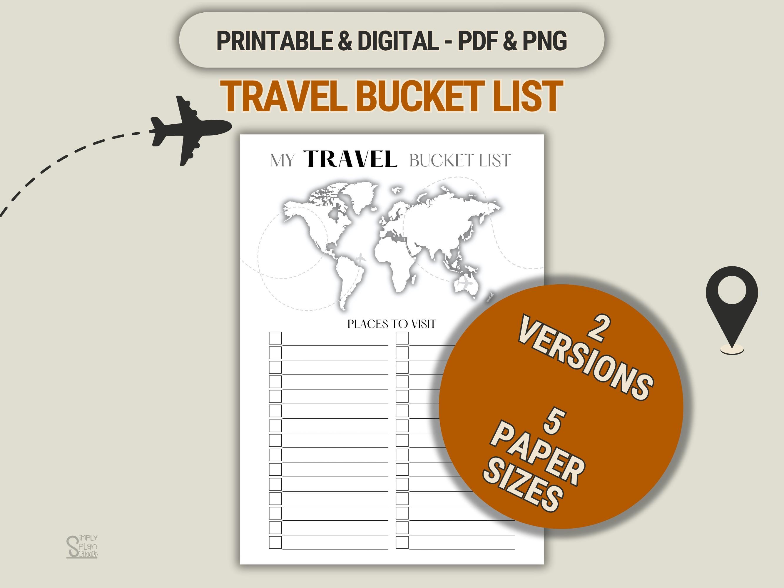 Travel Bucket List Printable: World Map Planner (PDF/PNG Digital ...