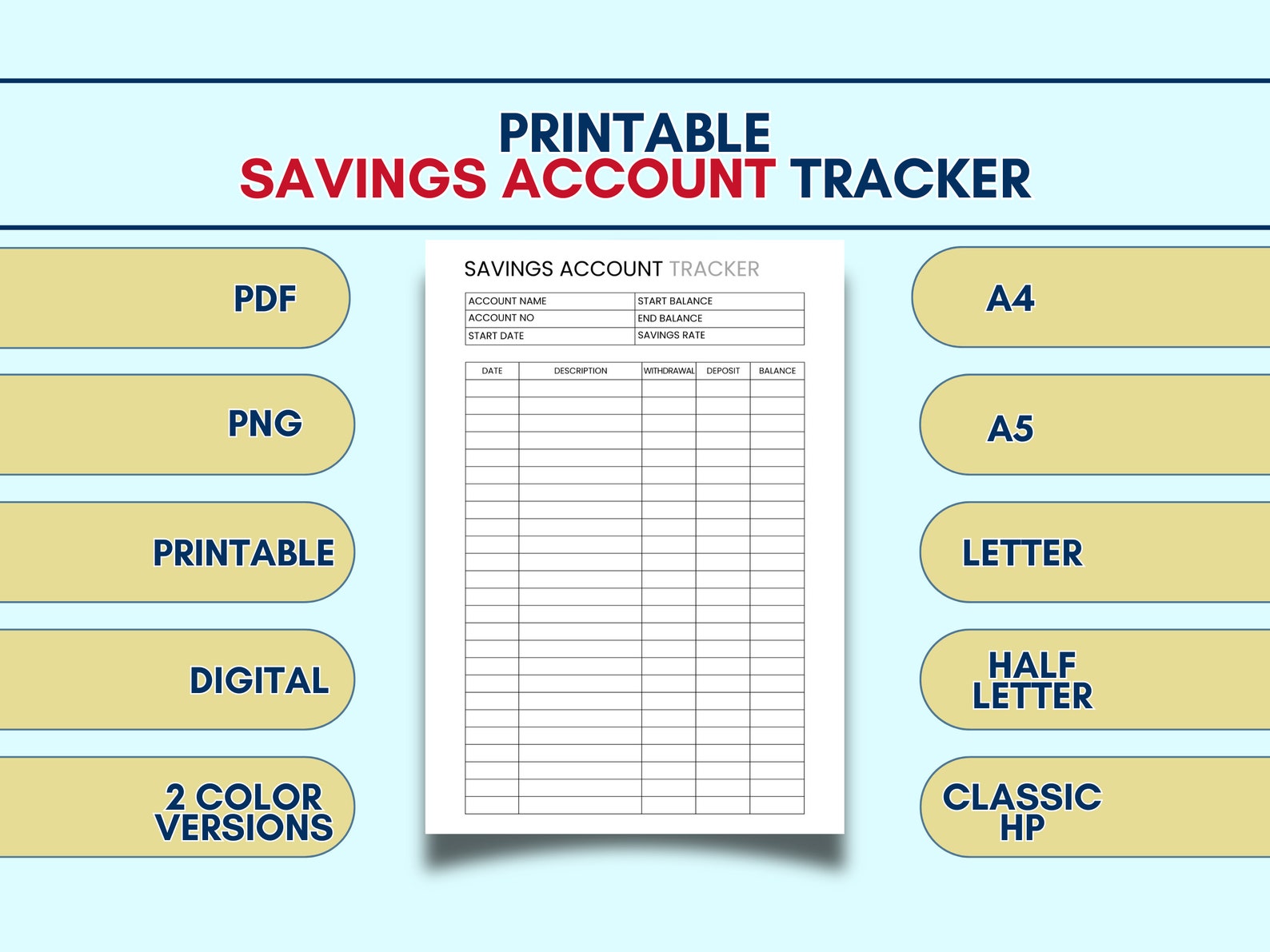 Savings Account Tracker Printable for Personal Finance Planner. Digital ...