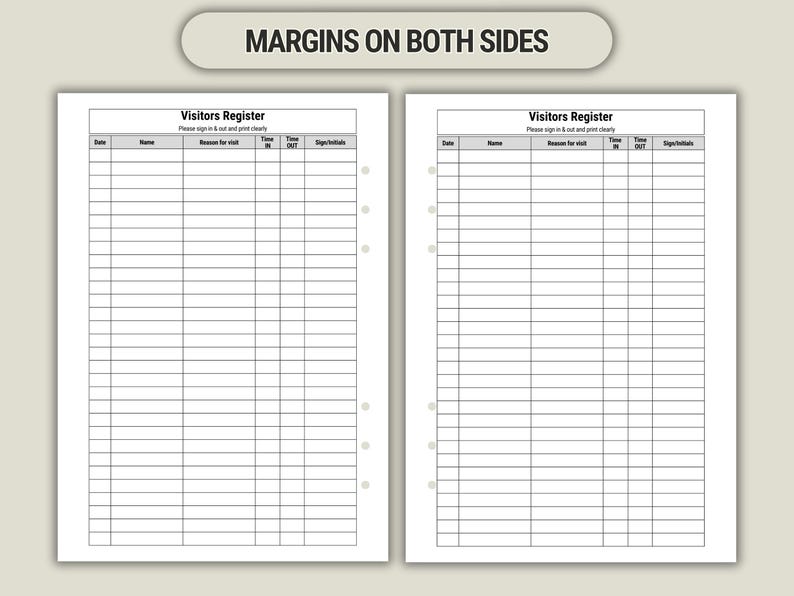 Printable Visitor Sign In/out Sheet: Minimalist Business Log (PDF, PNG ...