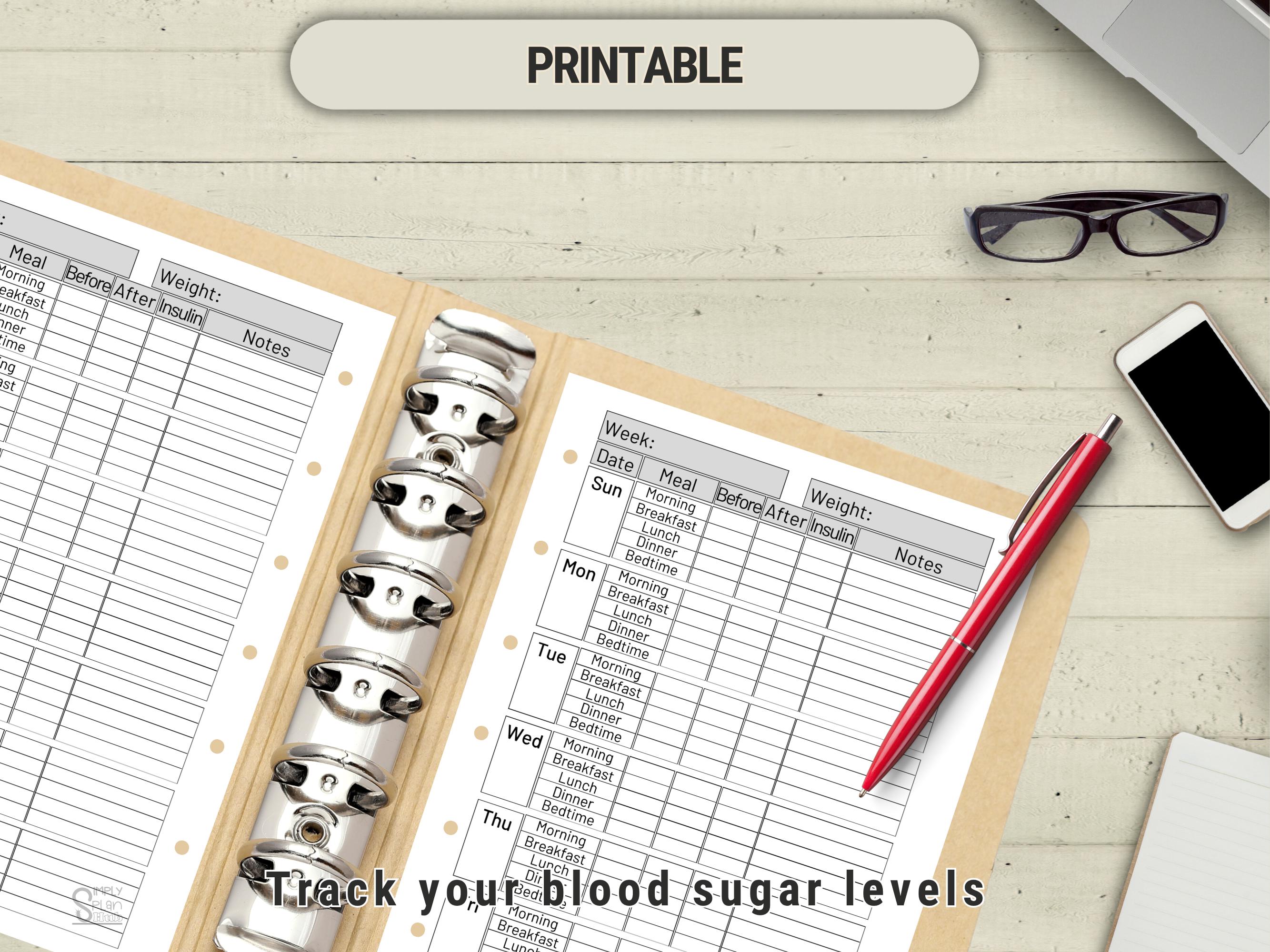Blood Sugar Tracker Printable Reading Tracker Glucose and Insulin ...
