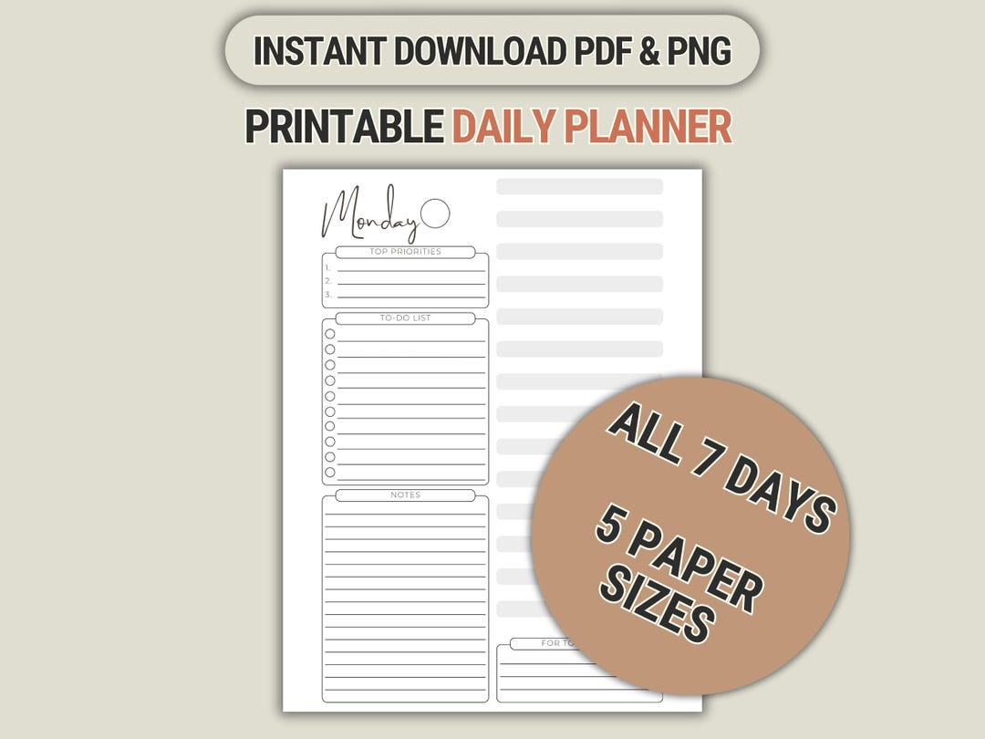 Printable Daily Planner Insert Minimalist Schedule Template ...
