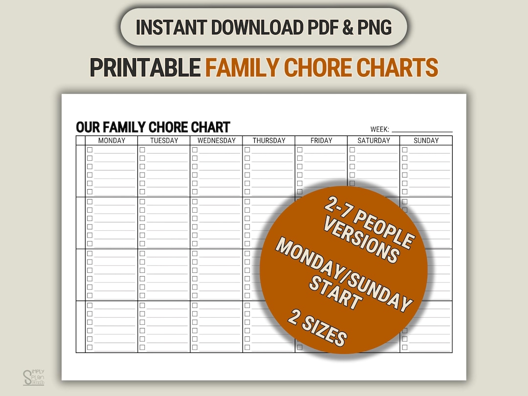 Family Chore Charts Printable Weekly Landscape Household Chores List ...