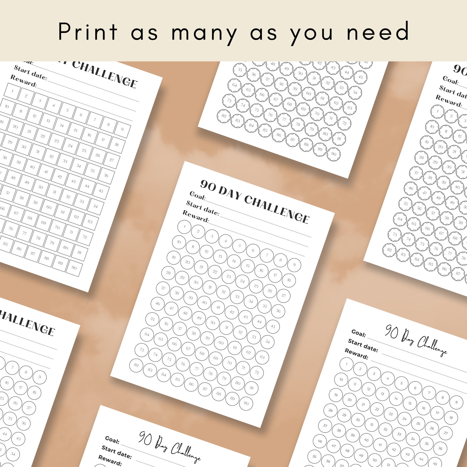 90 Day Challenge Tracker Printable for Reading, Saving, Habit, Fitness ...