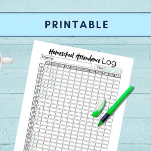 Homeschool Attendance Log | Printable Homeschooling Records Tracker ...