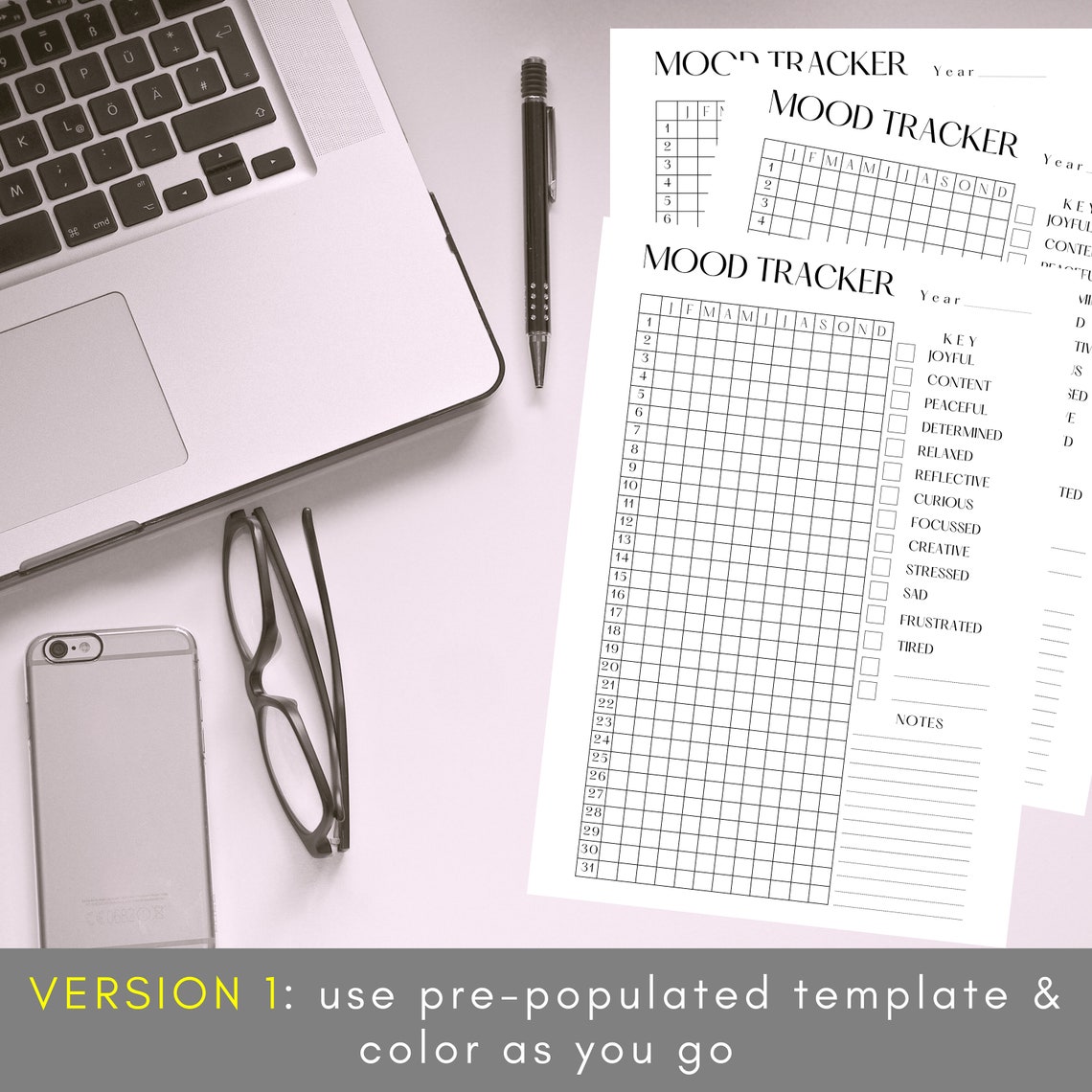 Mood Tracker Printable Template, A Year in Pixels Mood Journal, Emotion ...