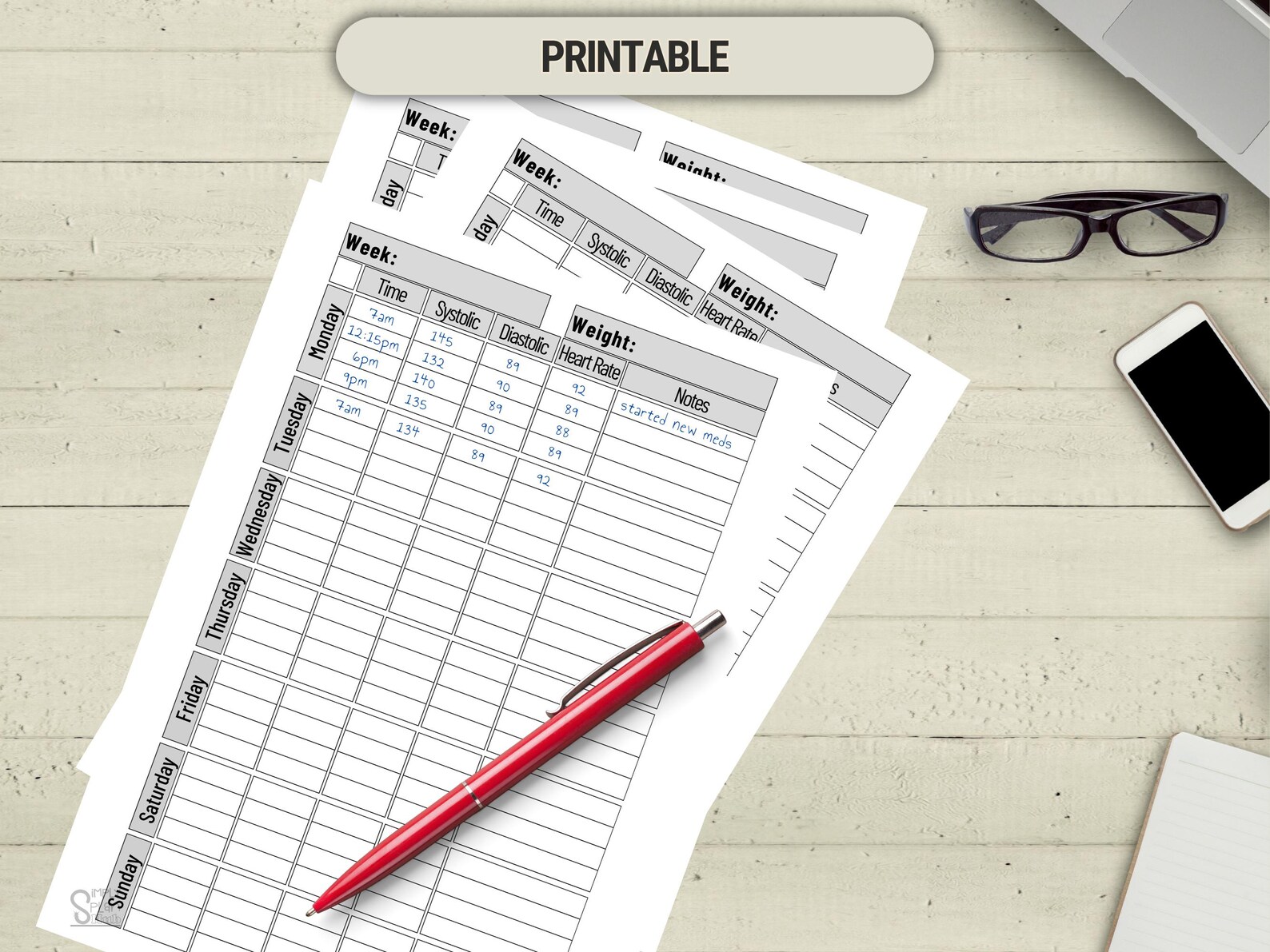Printable Blood Pressure Log High BP Tracker Template for Hypotension ...