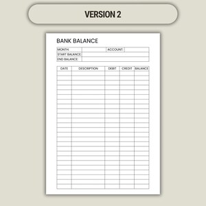 Bank Balance Tracker Printable, Finance Budgeting Tool (PDF & PNG) - Etsy