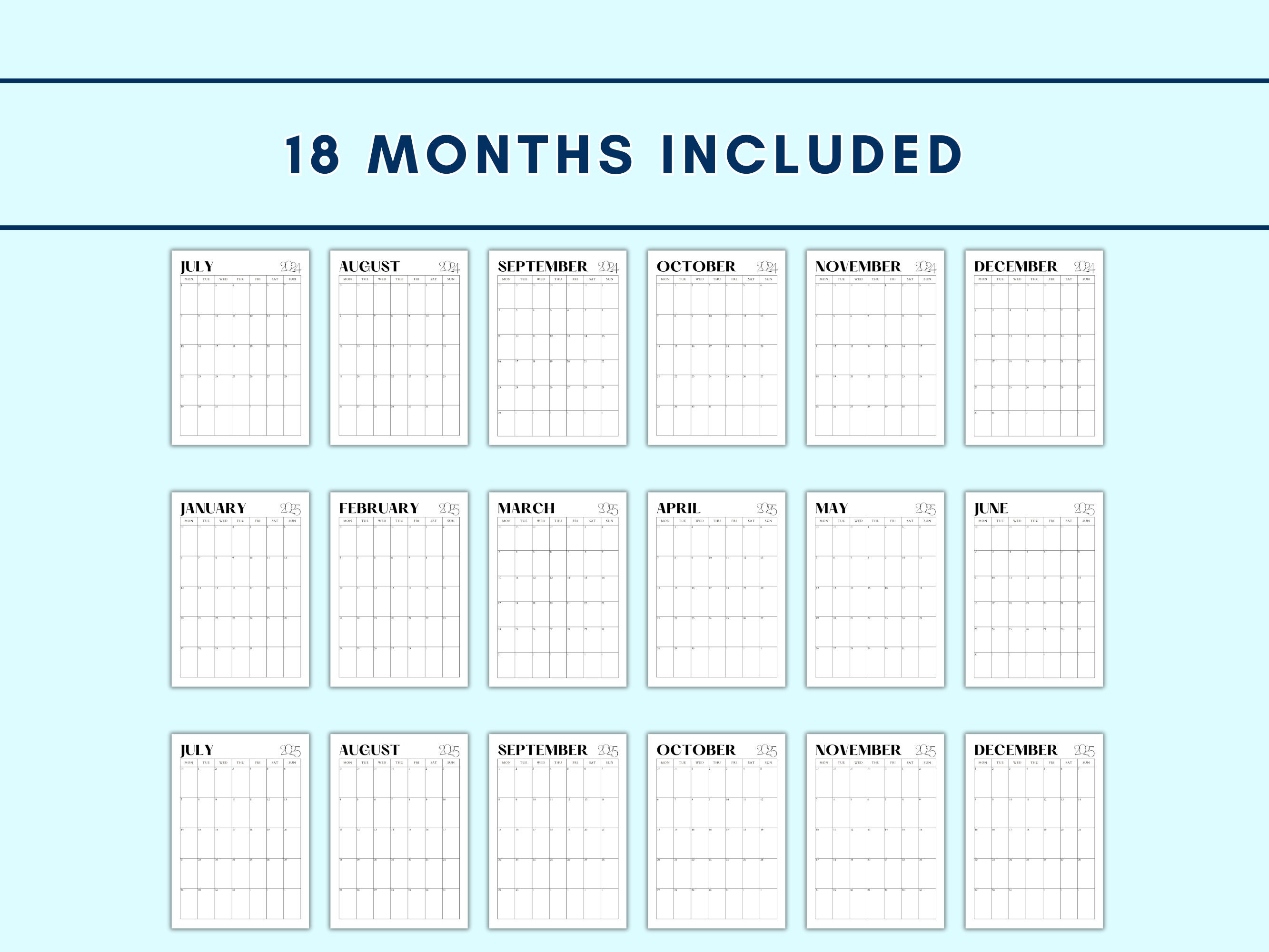 Printable Calendar July 2024 – December 2025 | Monthly Planner 2024 ...