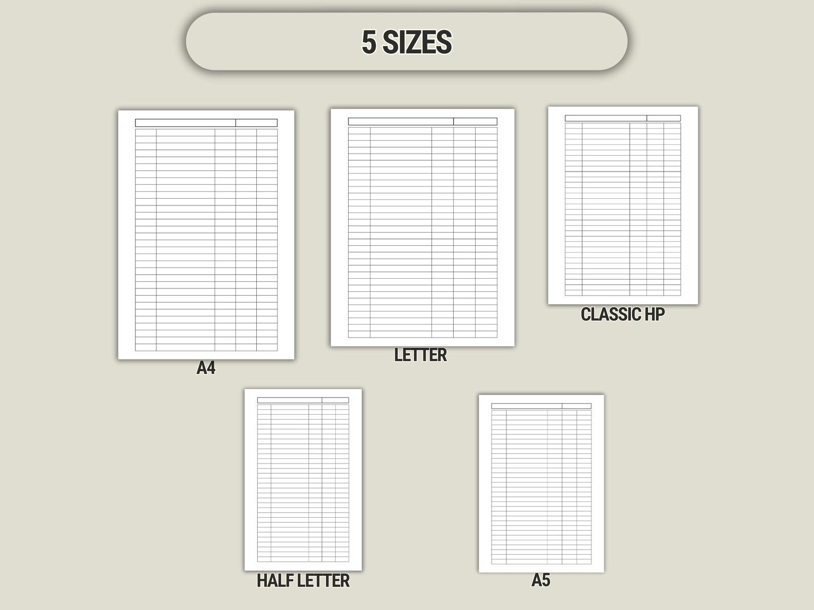 Printable 5 Column Log Template: Customizable Tracker (PDF & PNG) - Etsy