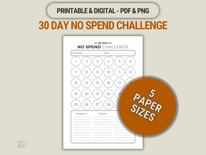 30-day No Spend Challenge Tracker: Savings Goal Planner (PDF & PNG) - Etsy