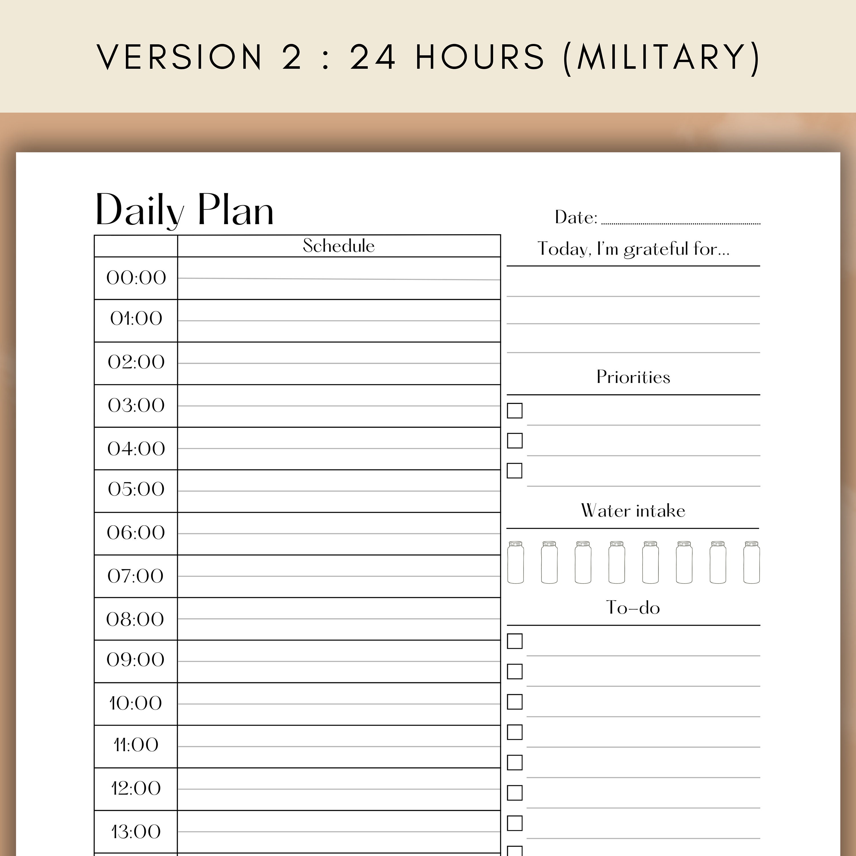 24 Hour Daily Planner, Printable Everyday Schedule, Time Blocking ...