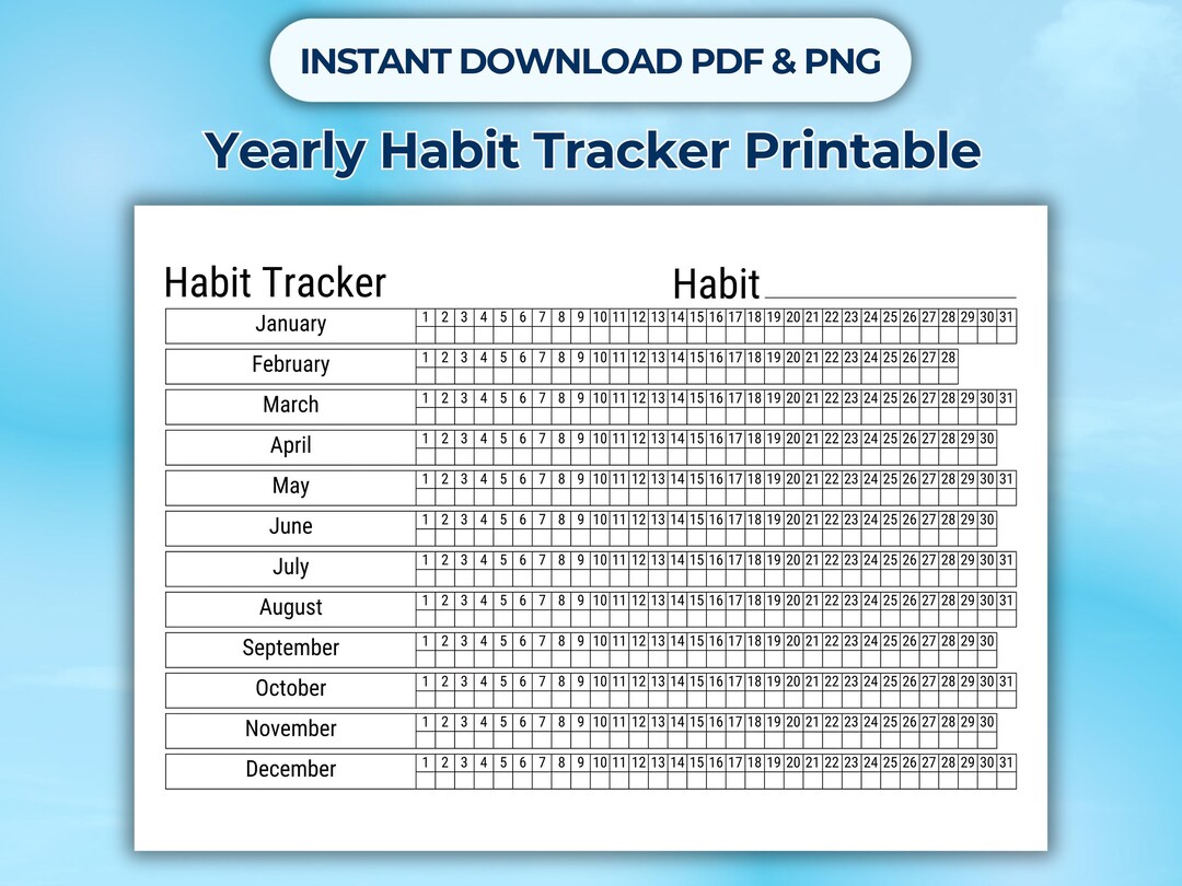 Yearly Habit Tracker Printable Landscape Layout | Routine Tracking ...