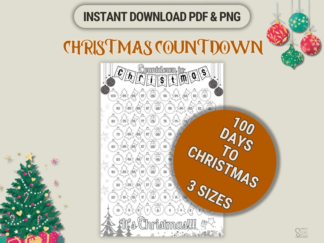 Christmas Countdown Calendar: Colorable Xmas Tracker (PDF & PNG) - Etsy