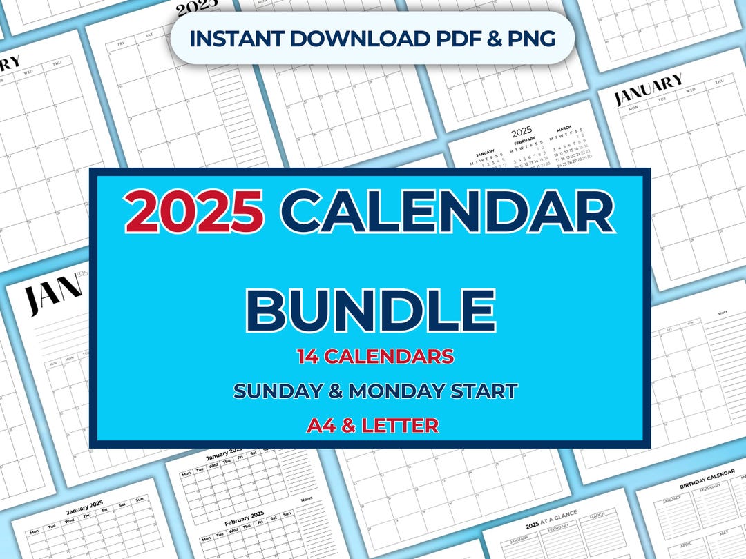 2025 Calendar Inserts Printable Bundle. Collection of 14 Dated ...