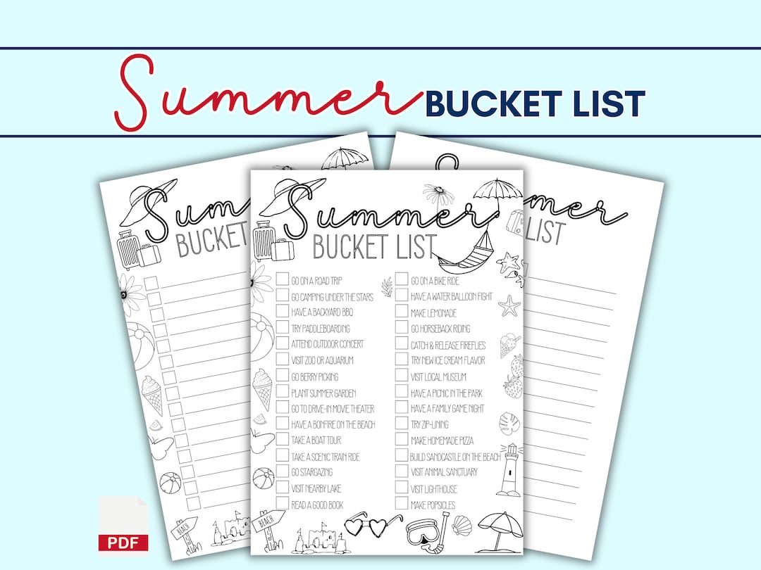 Summer Bucket List Printable and Fillable Summer Break to Do List ...