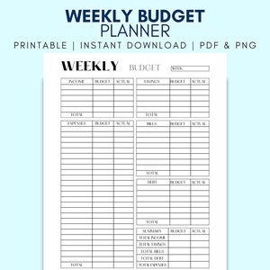 Weekly Budget Planner Printable Insert Paycheck Budgeting Template ...