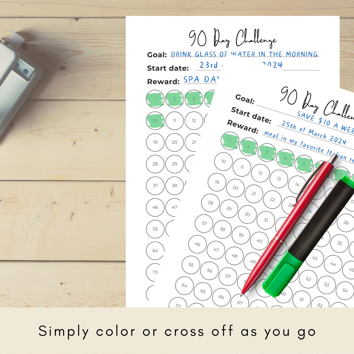 90 Day Challenge Tracker Printable for Reading, Saving, Habit, Fitness ...