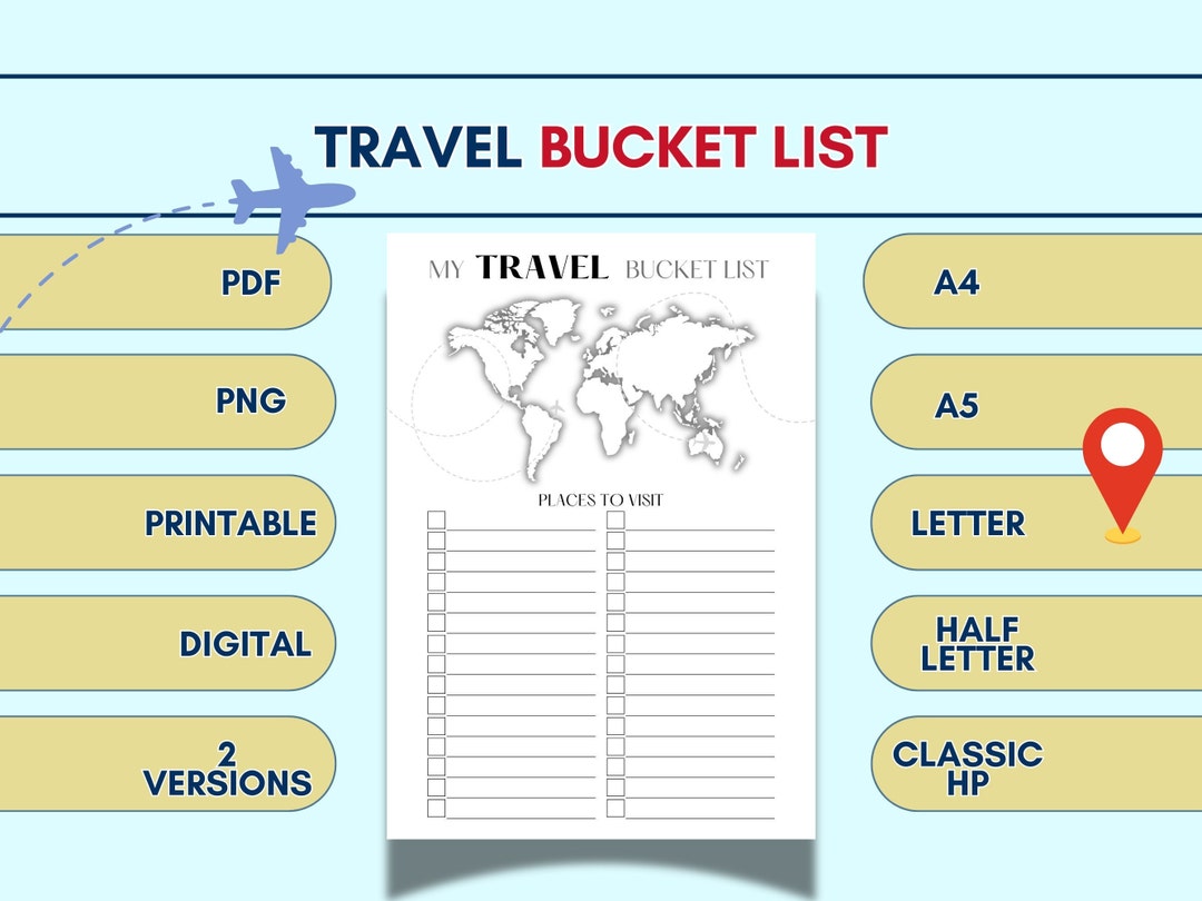 Travel Bucket List Printable Wanderlust List Places to Visit Checklist ...