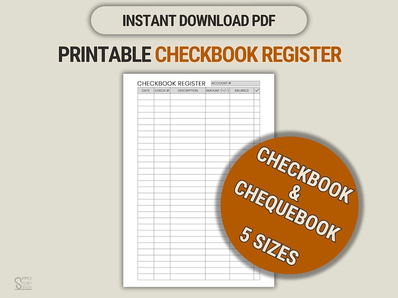 Printable Checkbook Register Transaction Tracker for Personal and Small ...