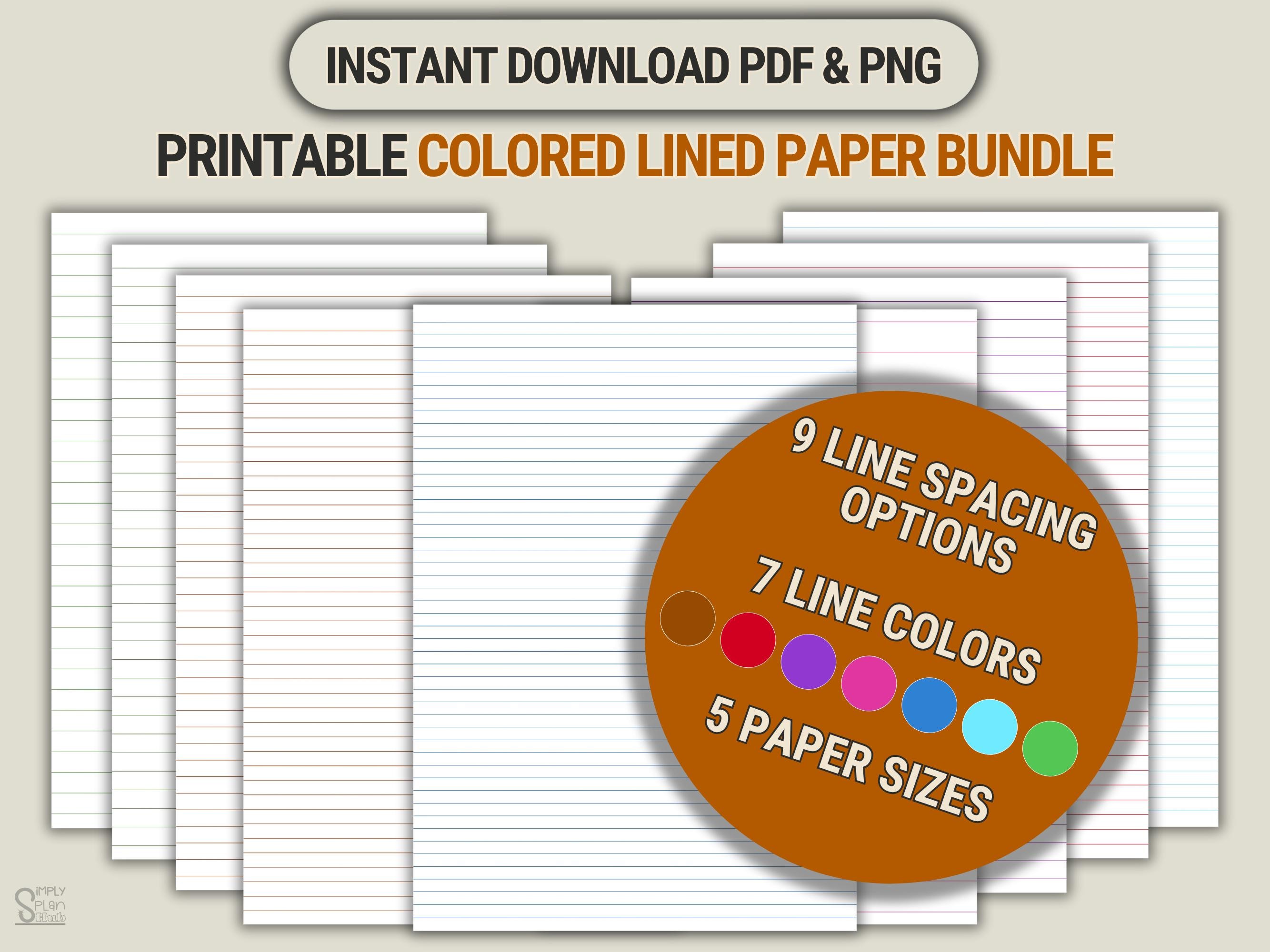 Colored Lined Paper Printable Set for Notebook Journal Digital Notes A4 ...