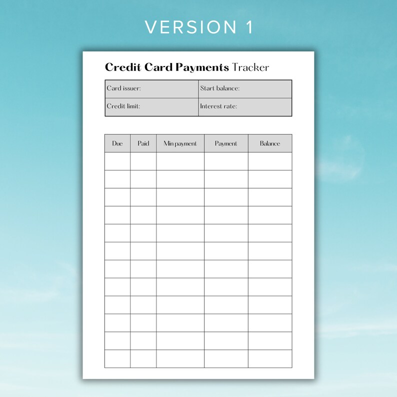 Credit Card Payment Tracker Printable Card Balance Payoff Template for ...