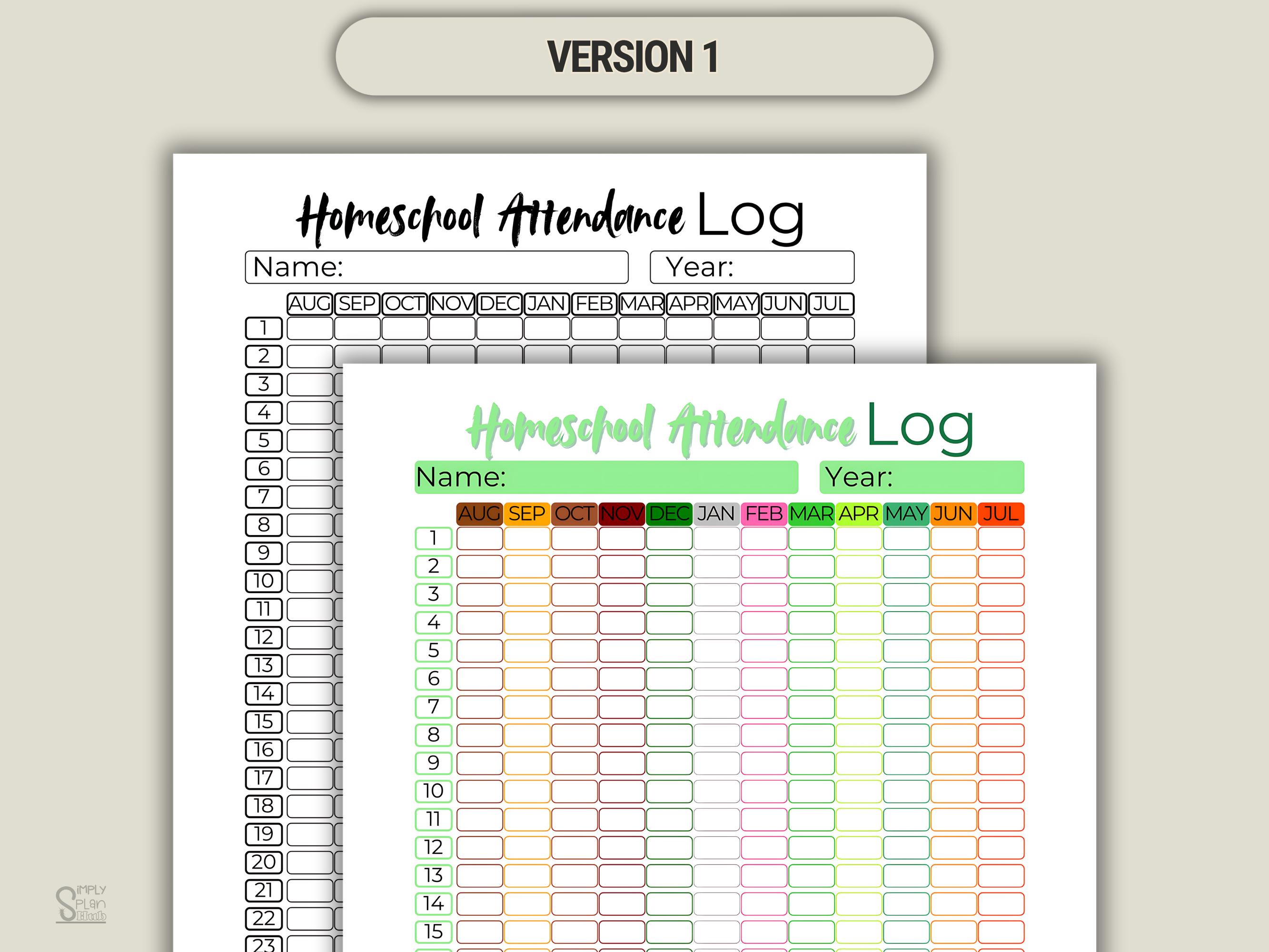 Homeschool Attendance Log: Printable Tracker (PDF & PNG) - Etsy