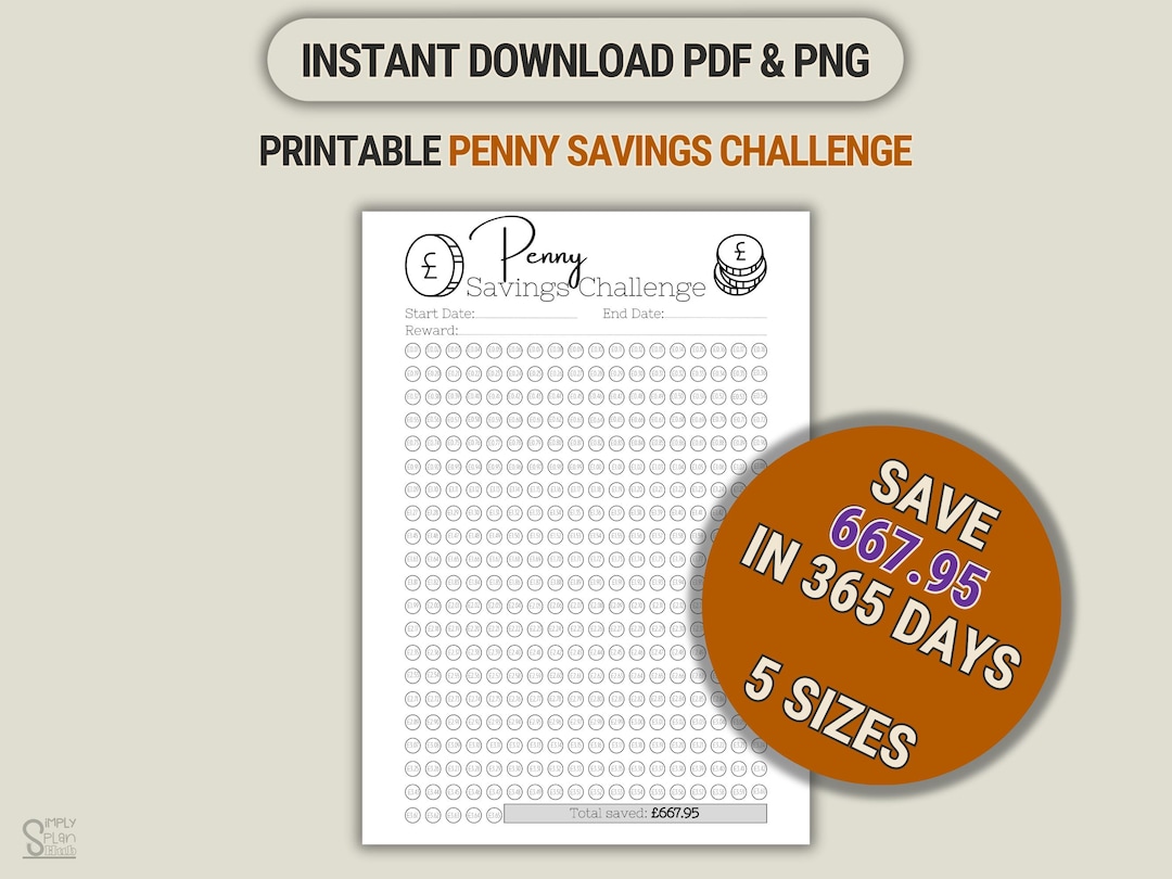 Penny Savings Challenge Printable: Money Tracker (PDF Download) - Etsy