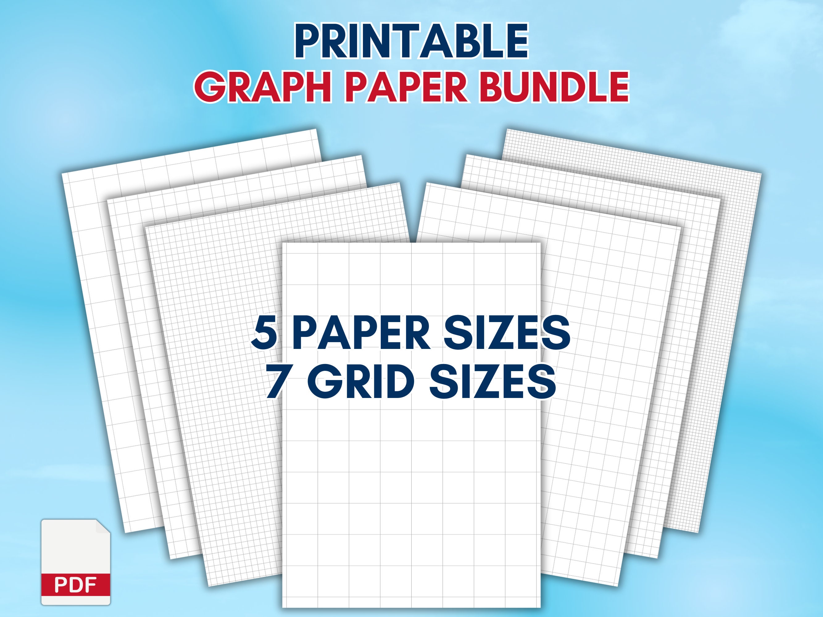 Graph Paper Bundle Printable and Digital Grid Paper Pages 7 Grid ...