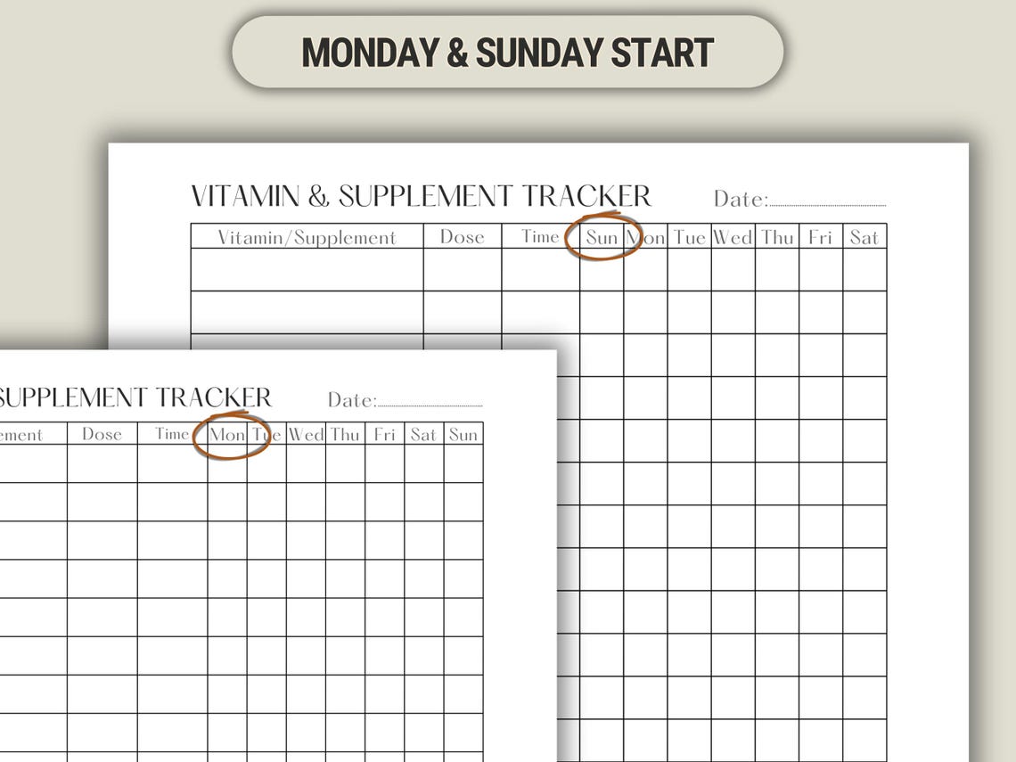 Weekly Vitamin & Supplement Tracker: Printable Health Planner (PDF) - Etsy