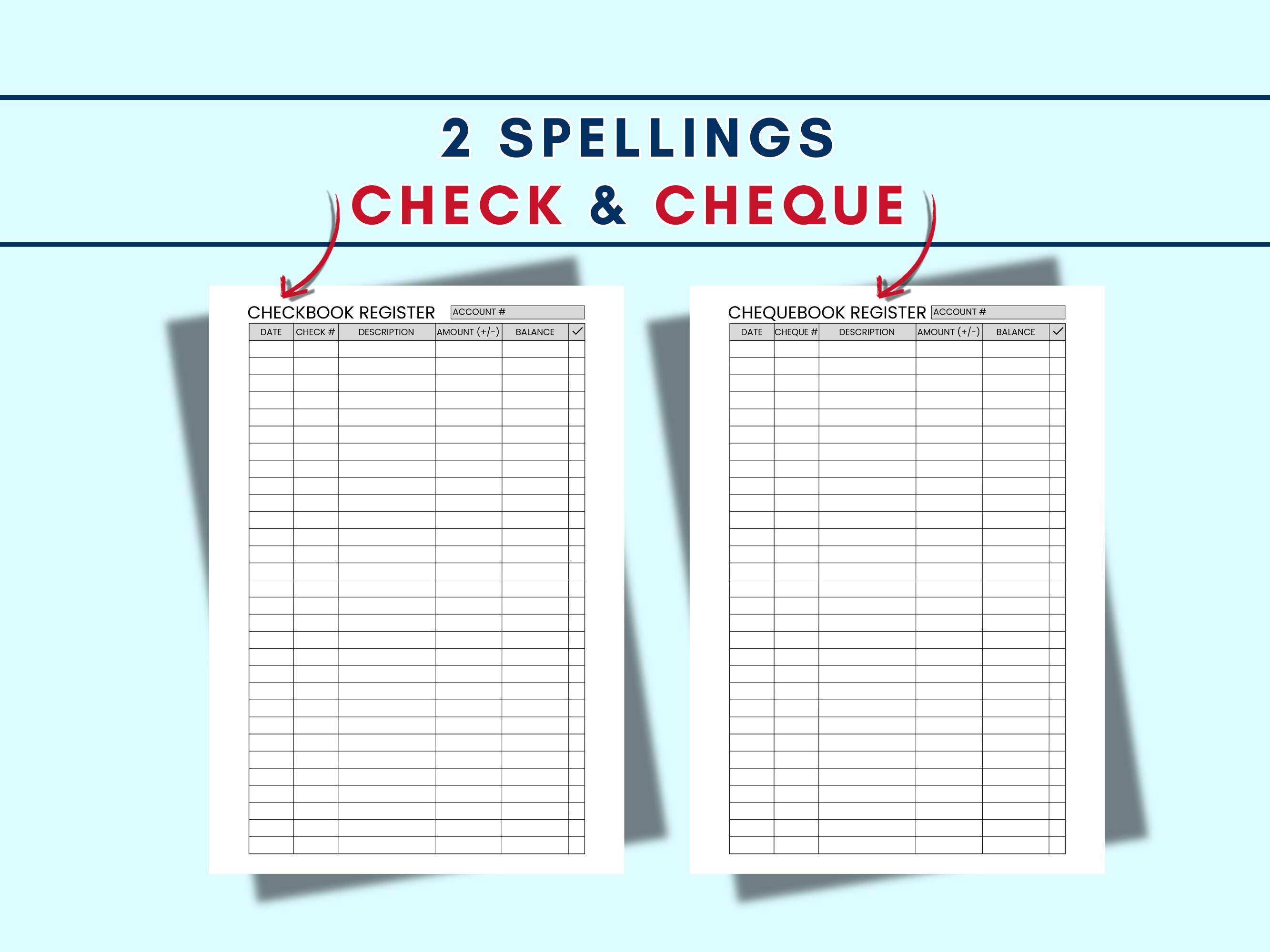 Printable Checkbook Register Transaction Tracker for Personal and Small ...