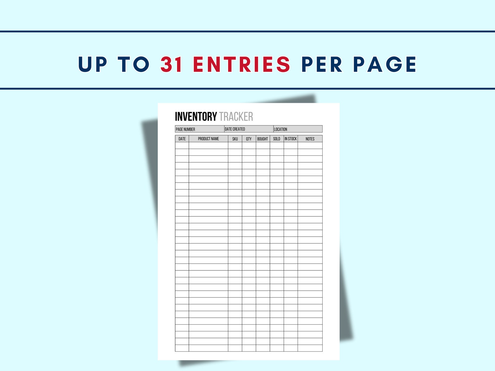 Printable Inventory Tracker for Small Business Stock Management Product ...